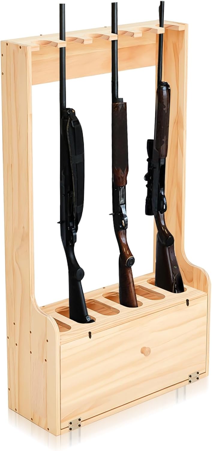 Amazon.com: Soaoo Gun Rack with Storage Wood Gun Storage Display Rack ...