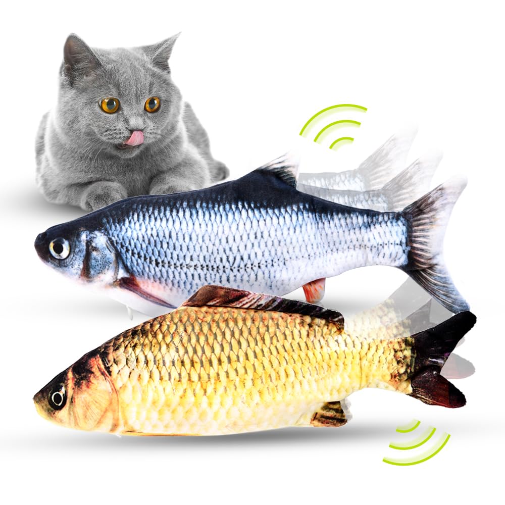 Fish Cat Toy, 2 Pack Electric Floppy Fish Cat Toys 11" Interactive ...