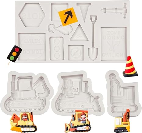 Amazon.com: Excavator Fondant Molds 4Pcs, Construction Site Bulldozer ...