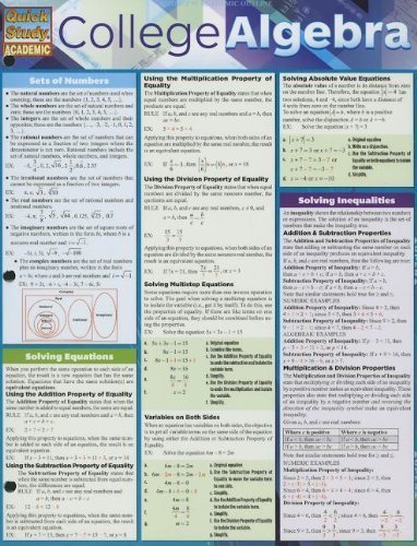 College Algebra (Quick Study Academic) by BarCharts, Inc. (2013 ...