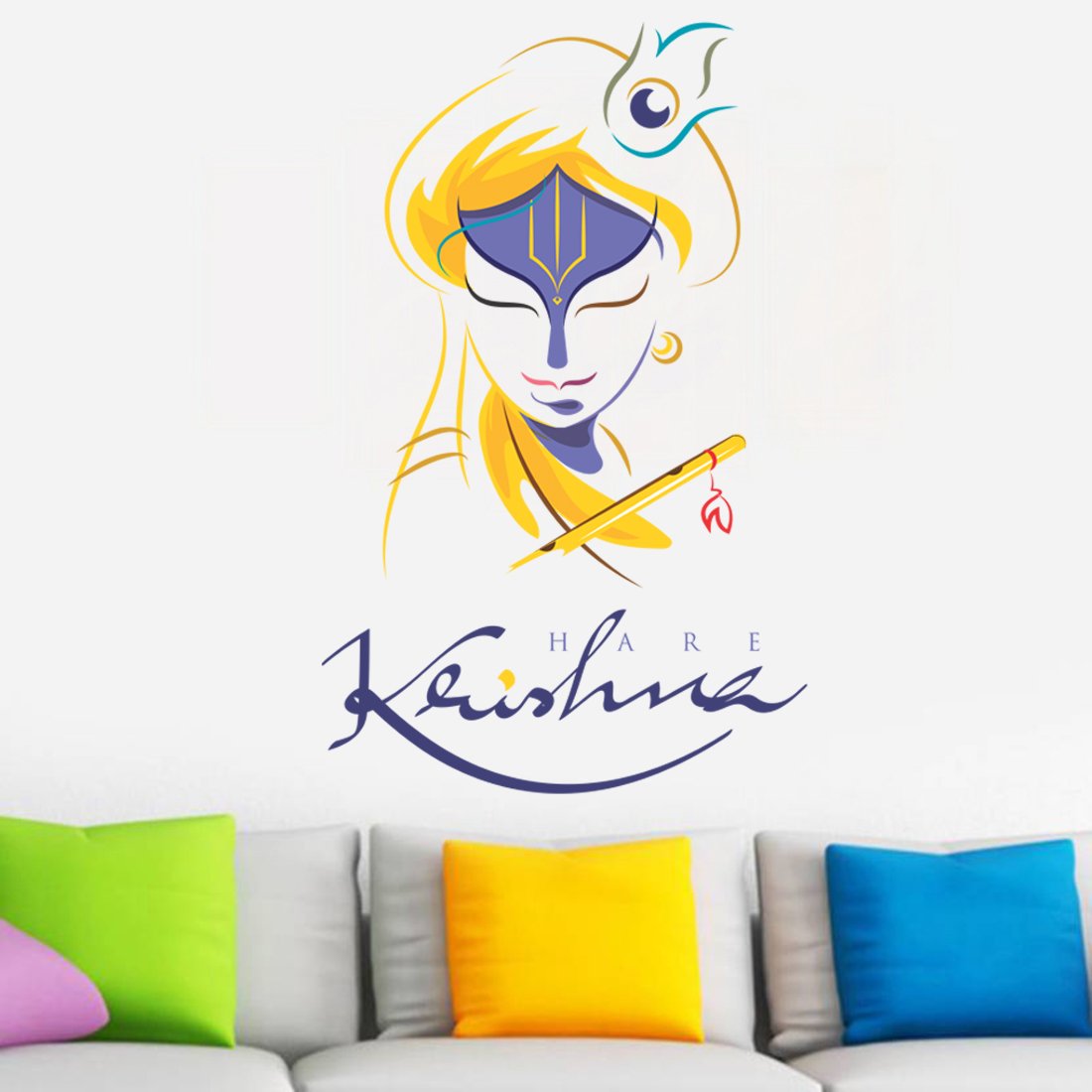 Grand Pixels Krishna Playing Flute PVC Vinyl Wall Sticker for Bedroom ...