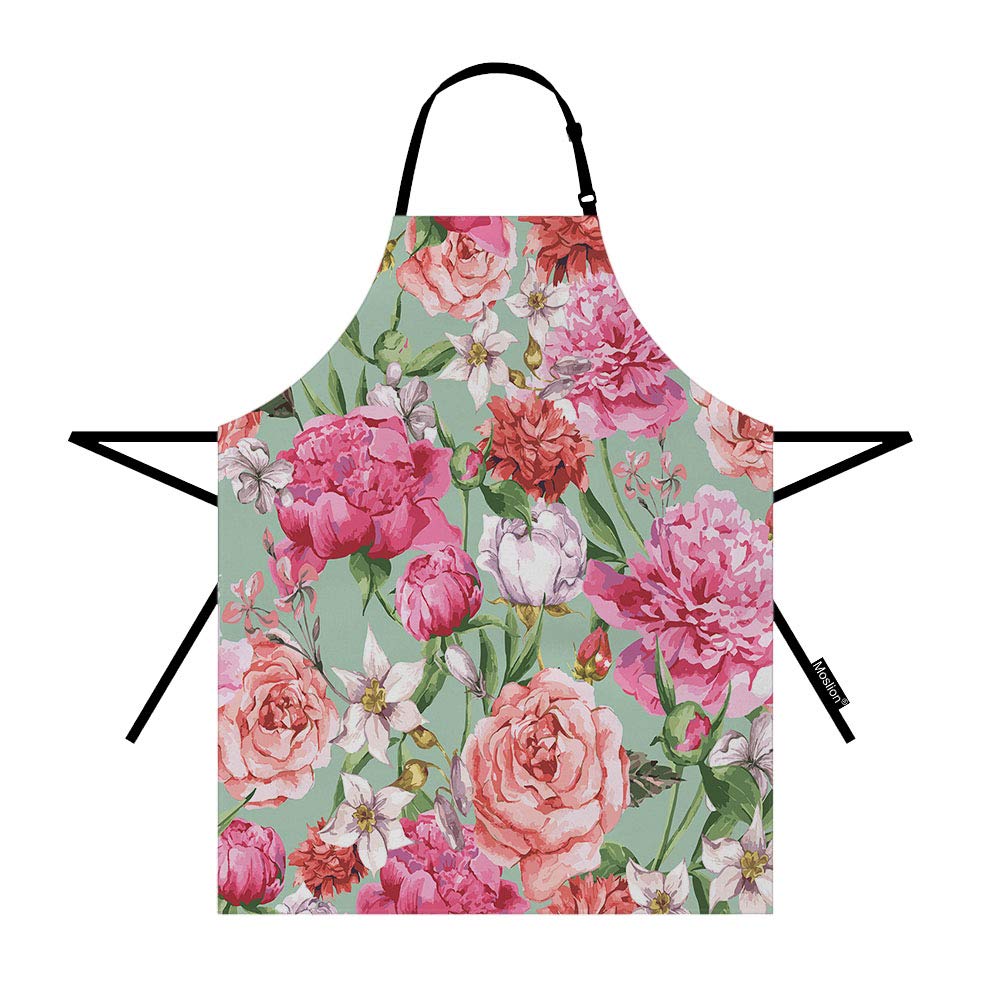 Amazon.com: Moslion Rose Apron 31x27 Inch Watercolor Floral Pink Peony ...
