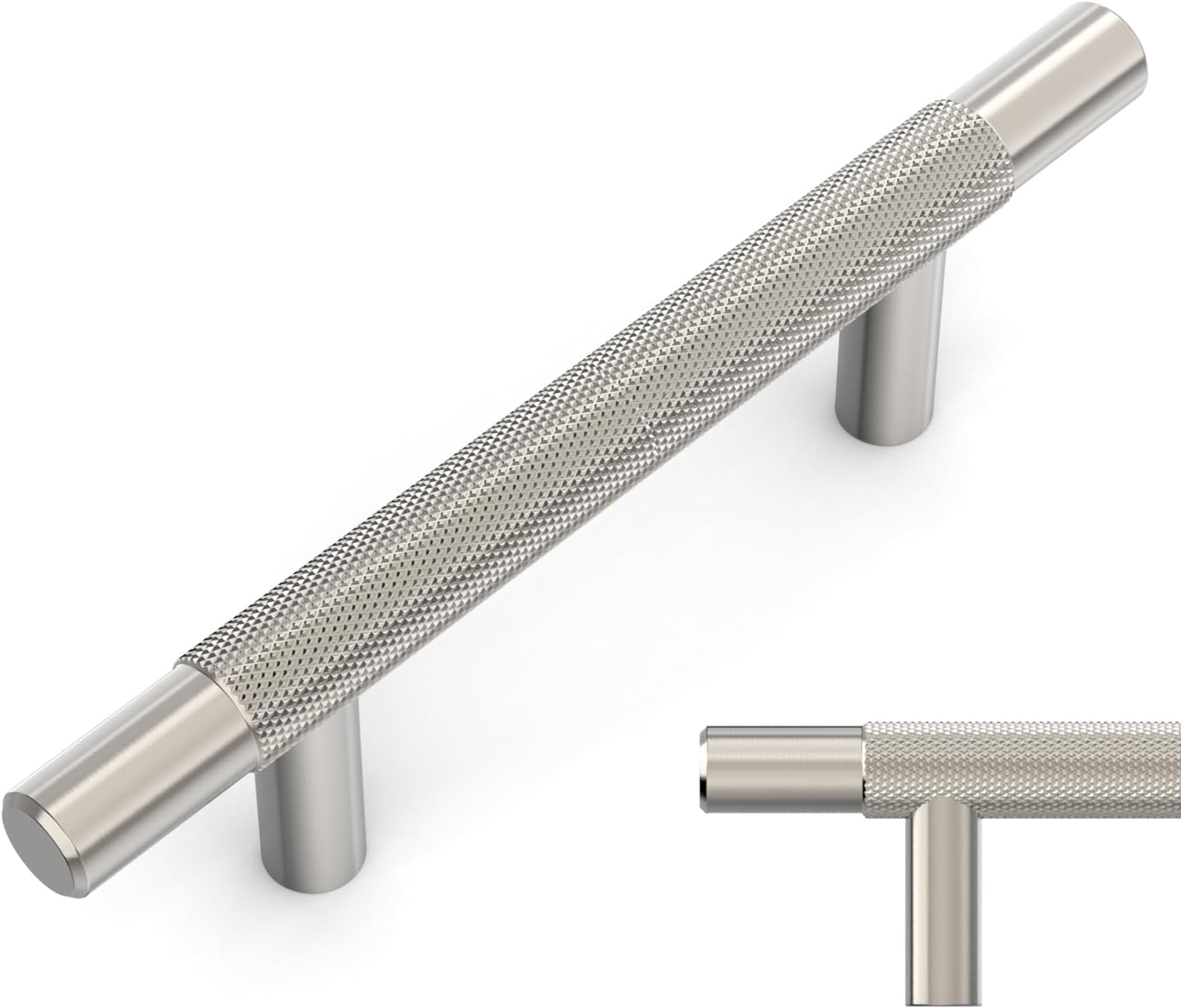 Amerdeco 10 Pack Brushed Satin Nickel Knurled Cabinet Pulls 3 Inch Hole ...