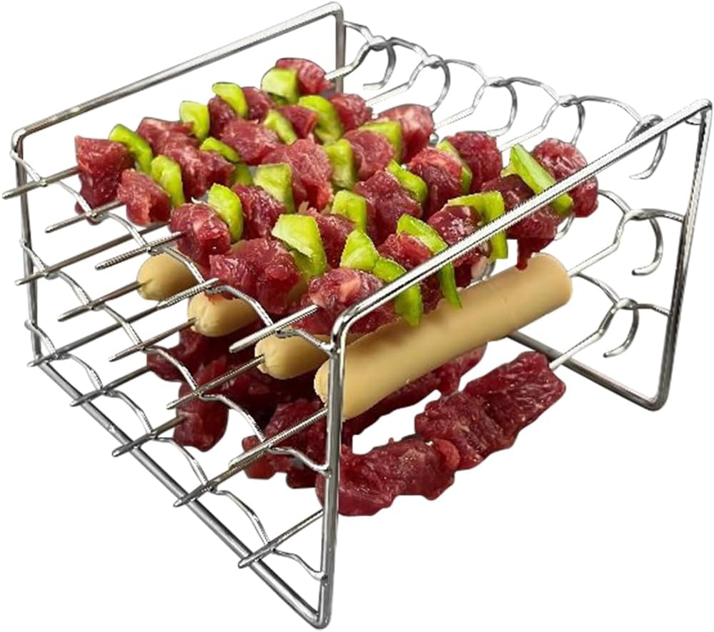 Amazon.com: 304 Stainless Steel Air Fryer Skewer Rack Grate 3 tier Rack ...
