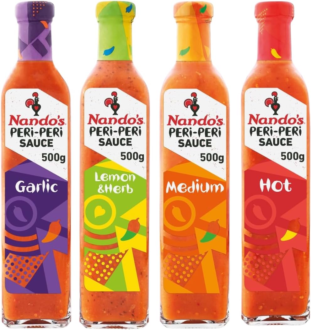 Peri Peri Sauce Bundle with Nandos Peri Peri Sauce Lemon & Herb, Garlic, Medium & Hot 500g (4 ...
