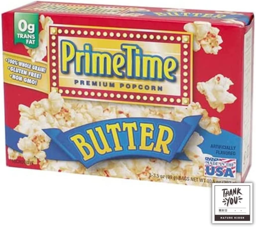 Amazon.co.jp: プライムタイム マイクロウェーブ ポップコーン バター 3P (99g×3) PrimeTime Popcorn Butter 99g×3 ネイチャーキオスク開封日 ...