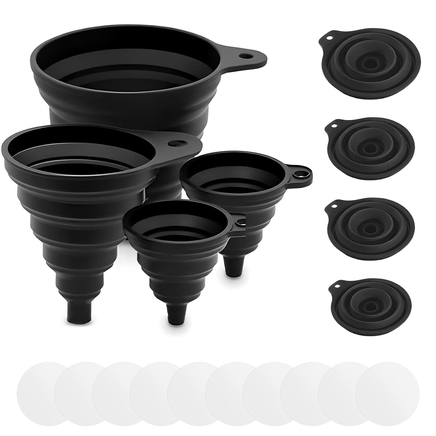4Pcs Silicone Collapsible Funnel Mini Small Medium and Large Size Black ...