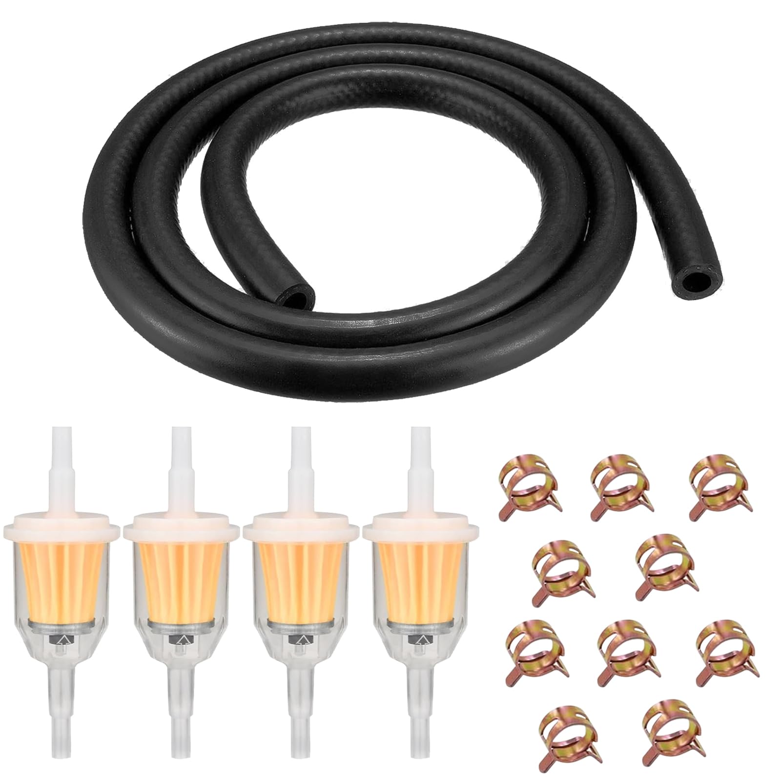 15Pcs Fuel Line Hose Kit, 6mm Fuel Hose with 10 Hose Clamps and Petrol ...