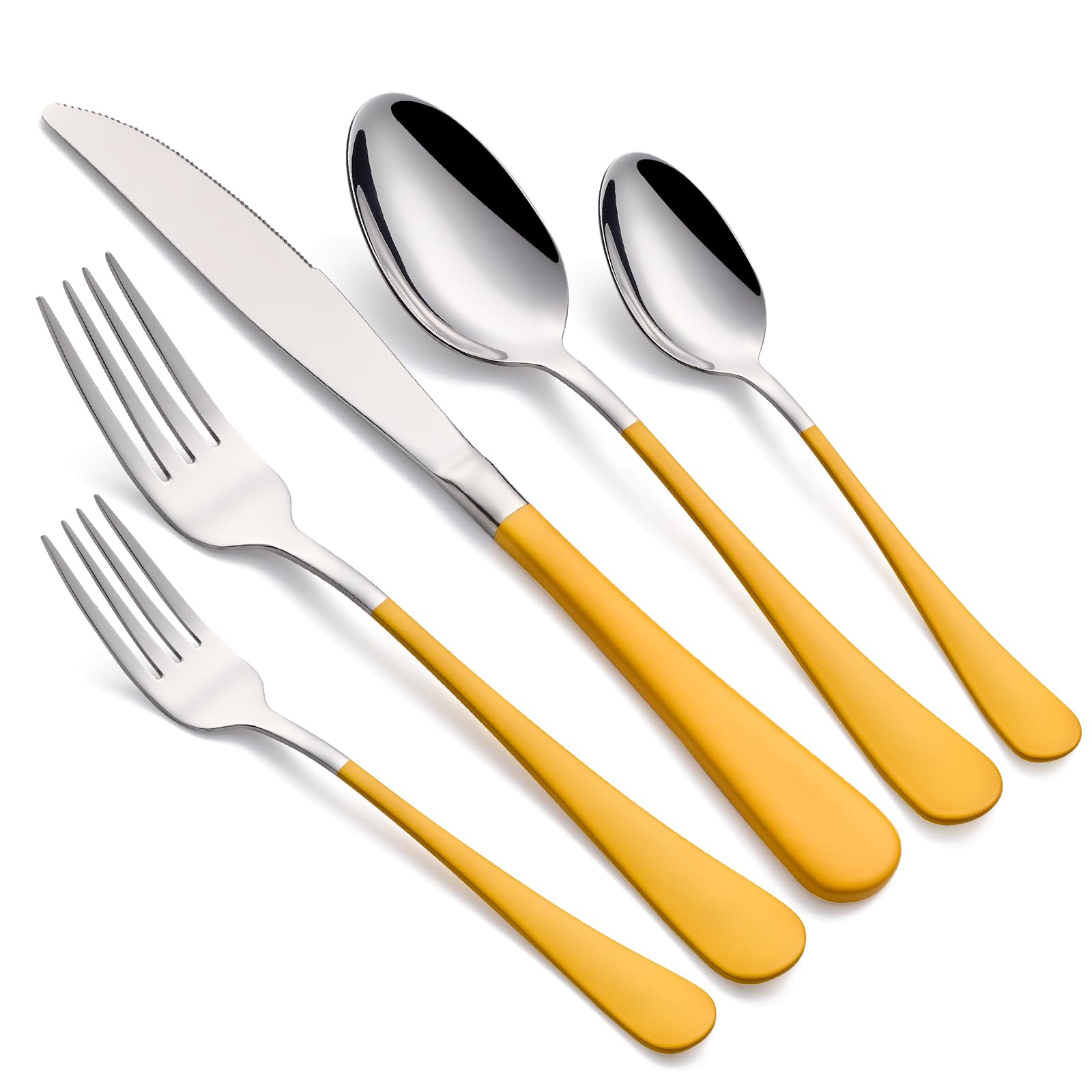Amazon.com | Onlycooker 20-Piece Yellow Silverware Set 18/0 Stainless ...