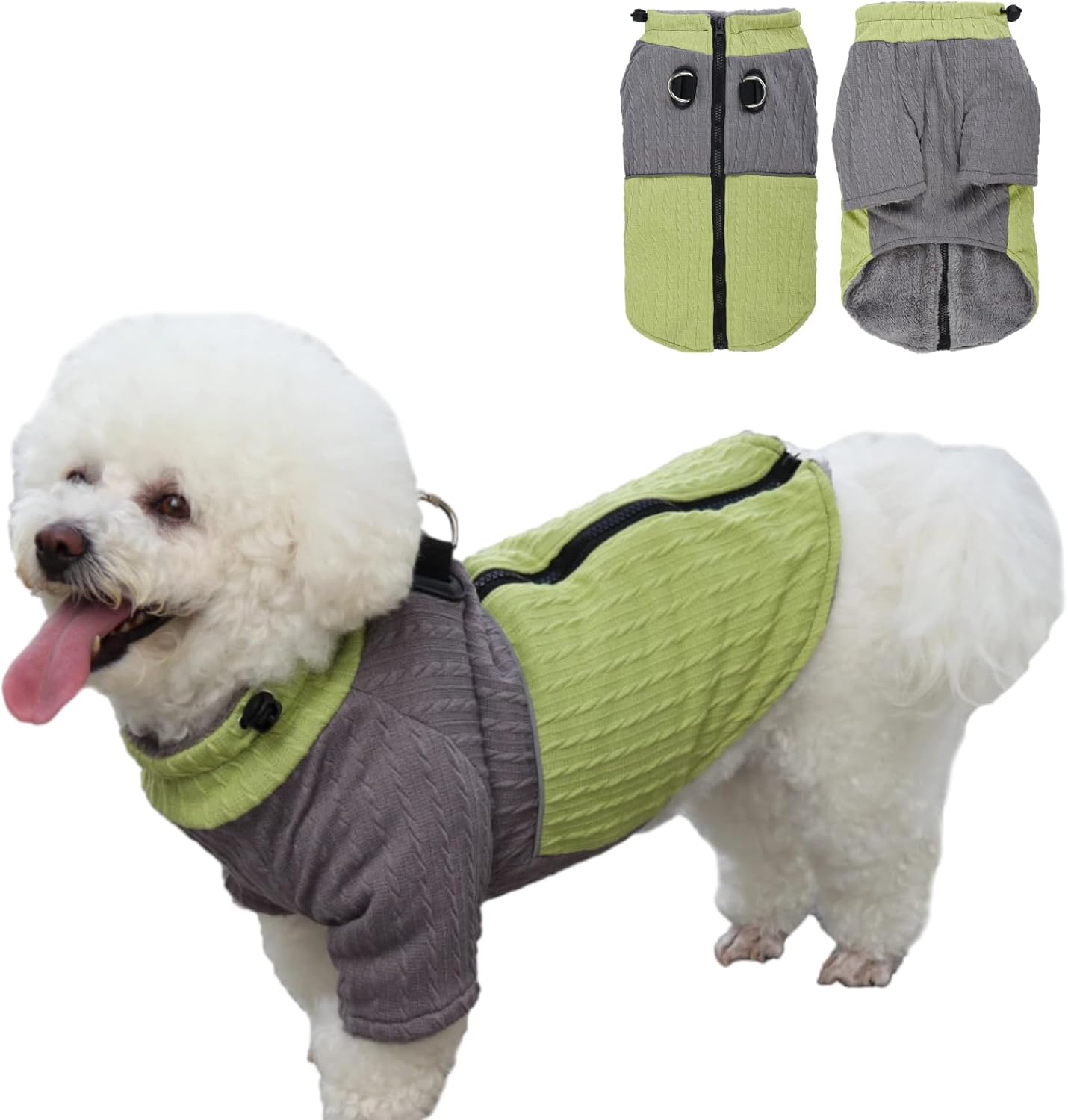 Amazon.com : Afuwarm Zip Up Dog Sweater - Green, Large - Warm Fleece ...