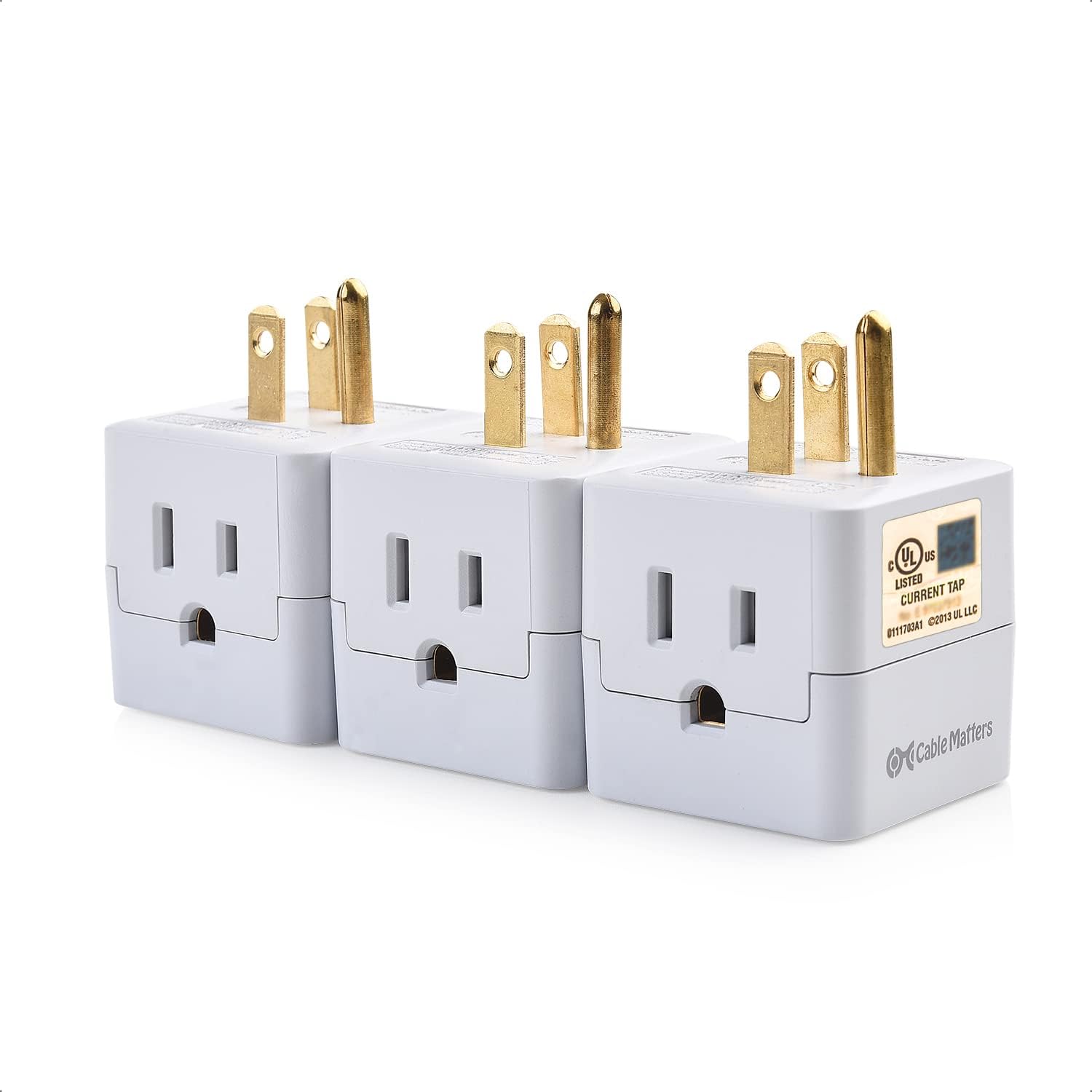 Cable Matters [UL Listed] 3-Pack 3 Outlet Wall Adapter, 3 Outlet Power ...