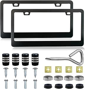 Amazon.com: DUSCOKE 2PCS Stainless Steel License Plate Frames- Rustproof Universal Car Tag Frame ...