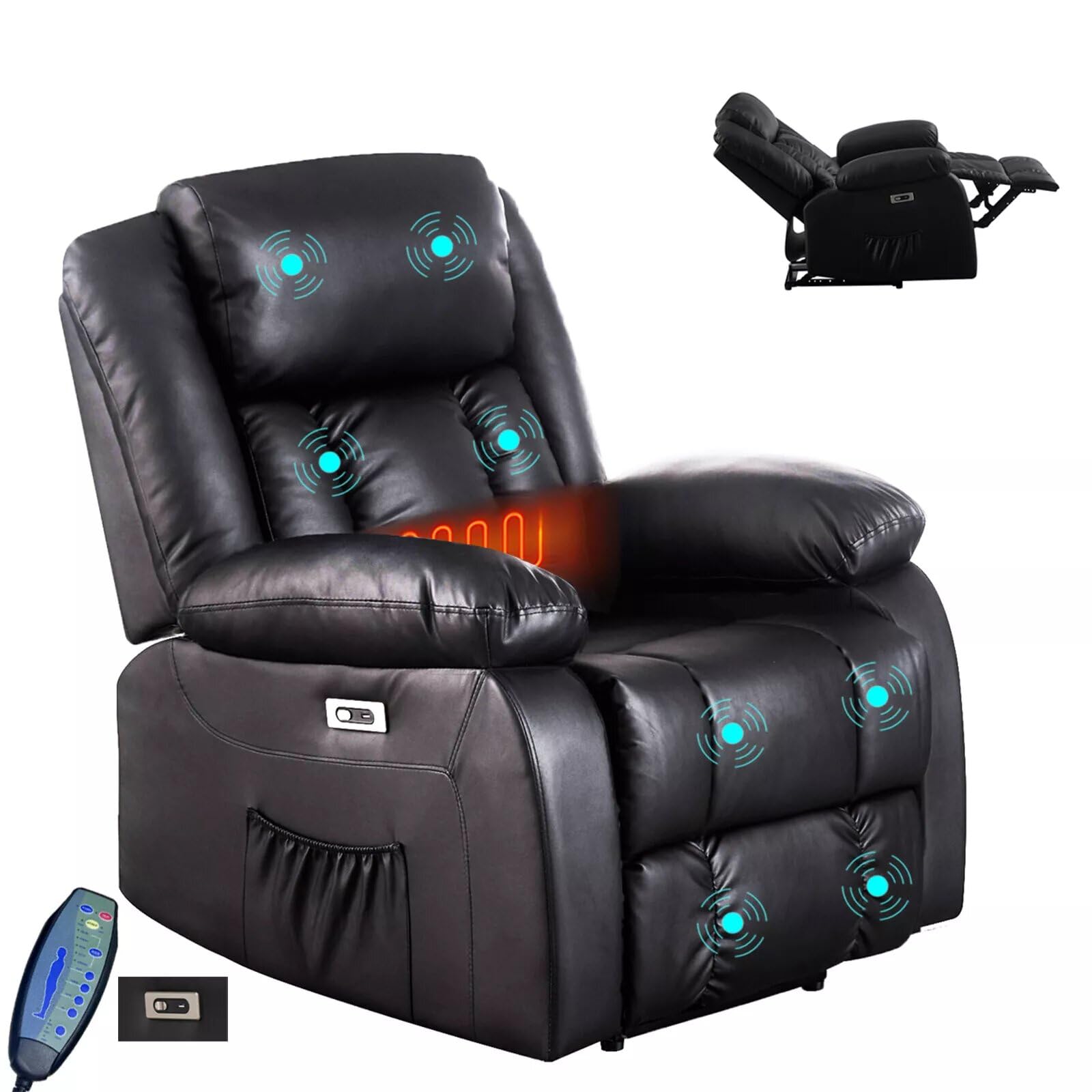 LSLIFE Recliner Armchair with Massage & Heat Electric Recliner Armchair ...