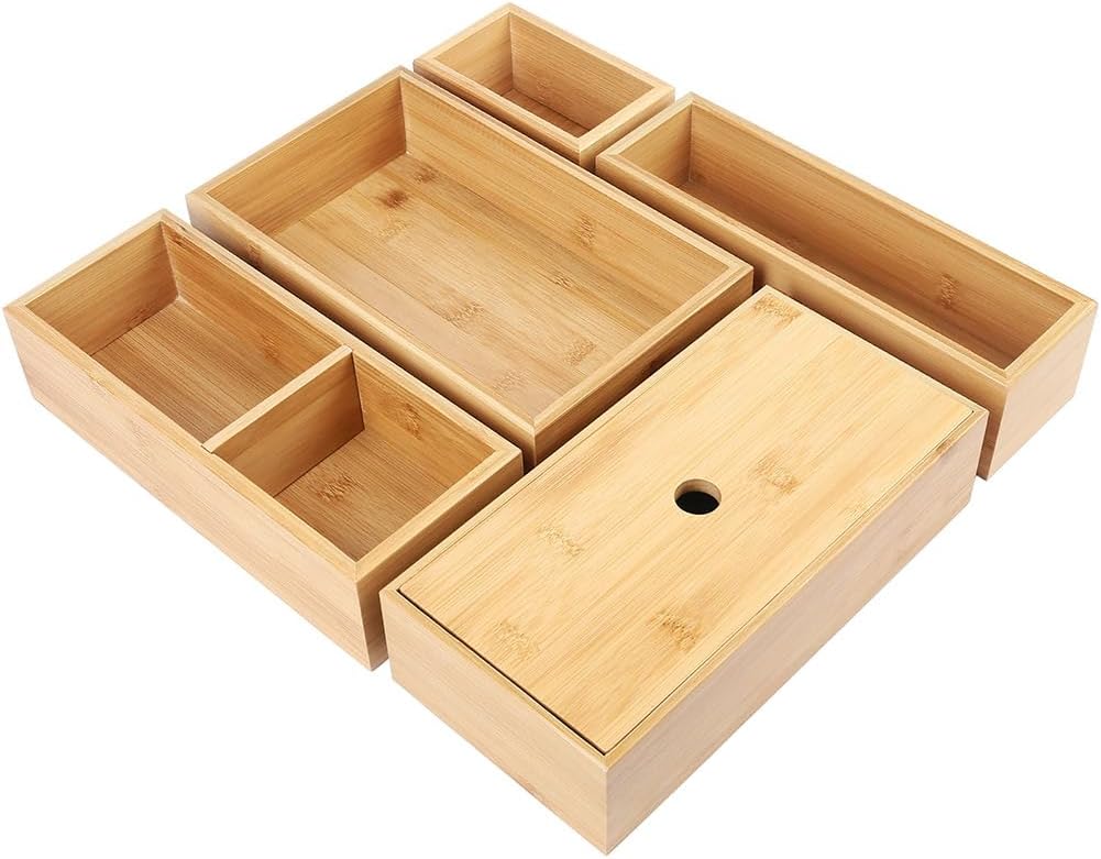 Amazon.com - LotFancy Bamboo Drawer Organizer Set, 5 Pcs Multi-Use ...