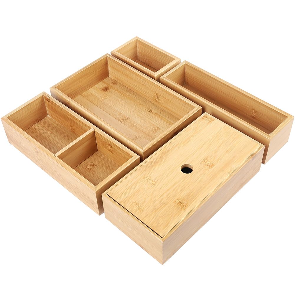 Amazon.com - LotFancy Bamboo Drawer Organizer Set, 5 Pcs Multi-Use ...