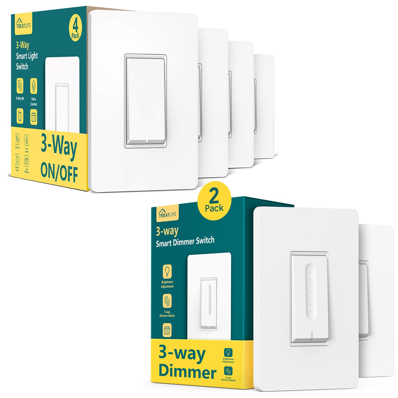TREATLIFE 3 Way Smart Dimmer Switch 2Pack + 3 Way Smart Light Switch ...