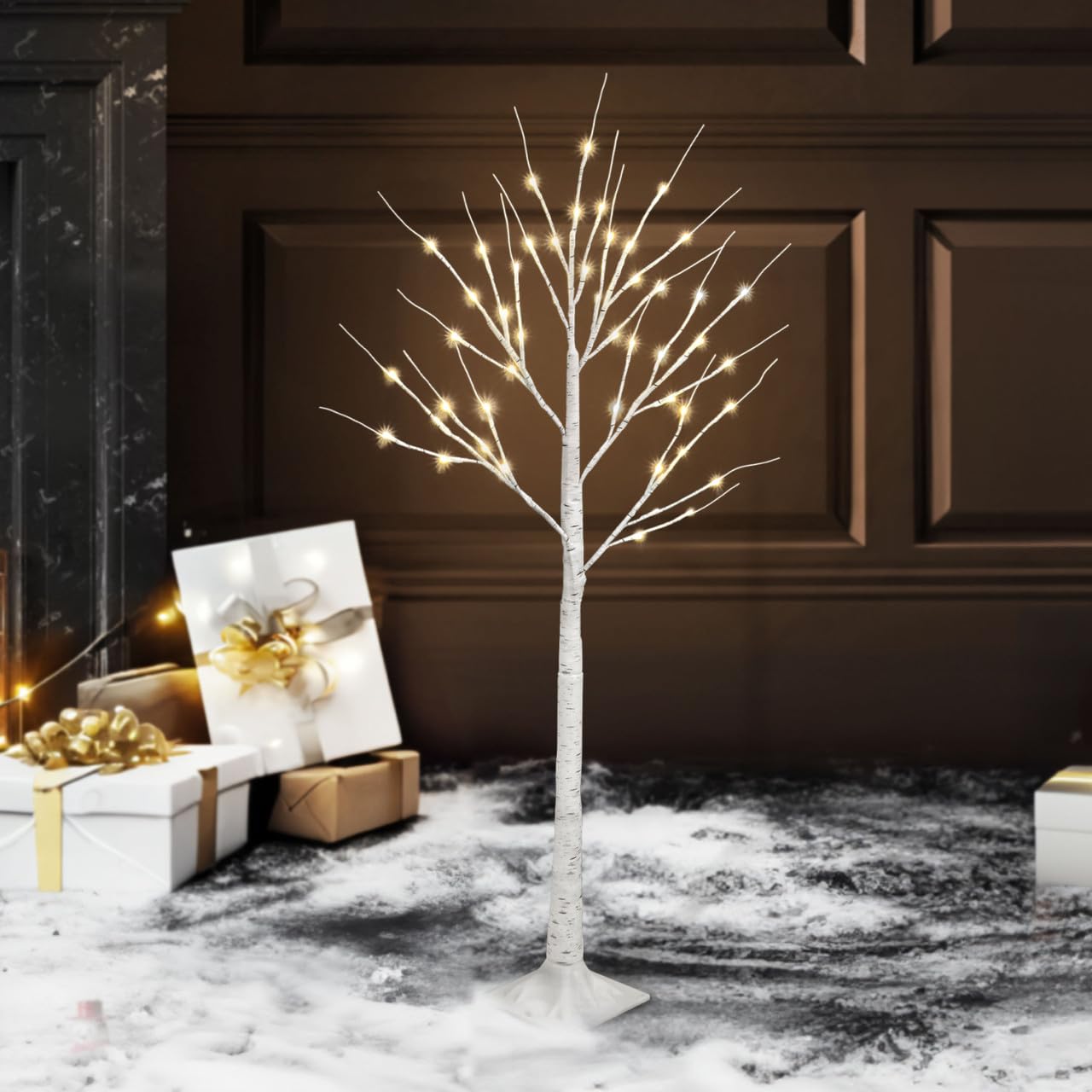 Fencer Wire 4 Feet, 48inch Premium Lighted Birch Tree w/ 48 LED Warm ...