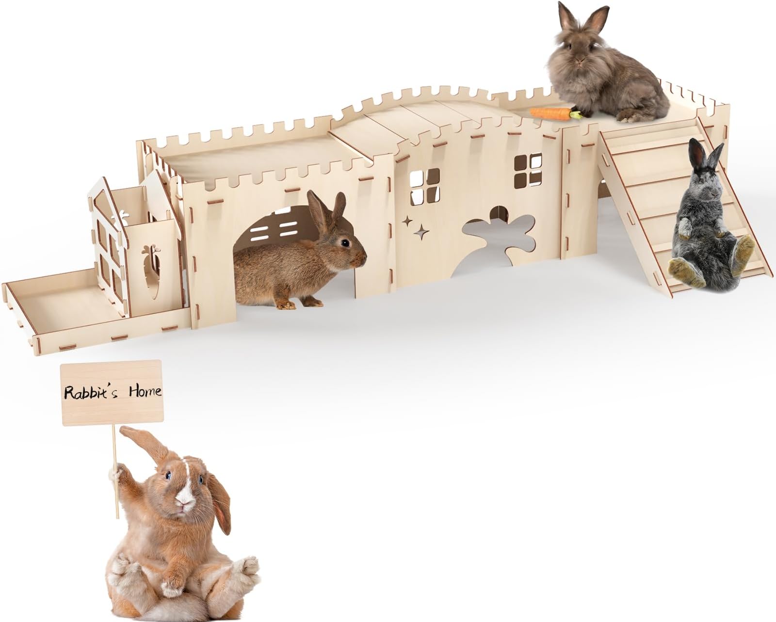 Amazon.com : Woiworco Extra Large Rabbit Hideout Bunny House, Wooden ...