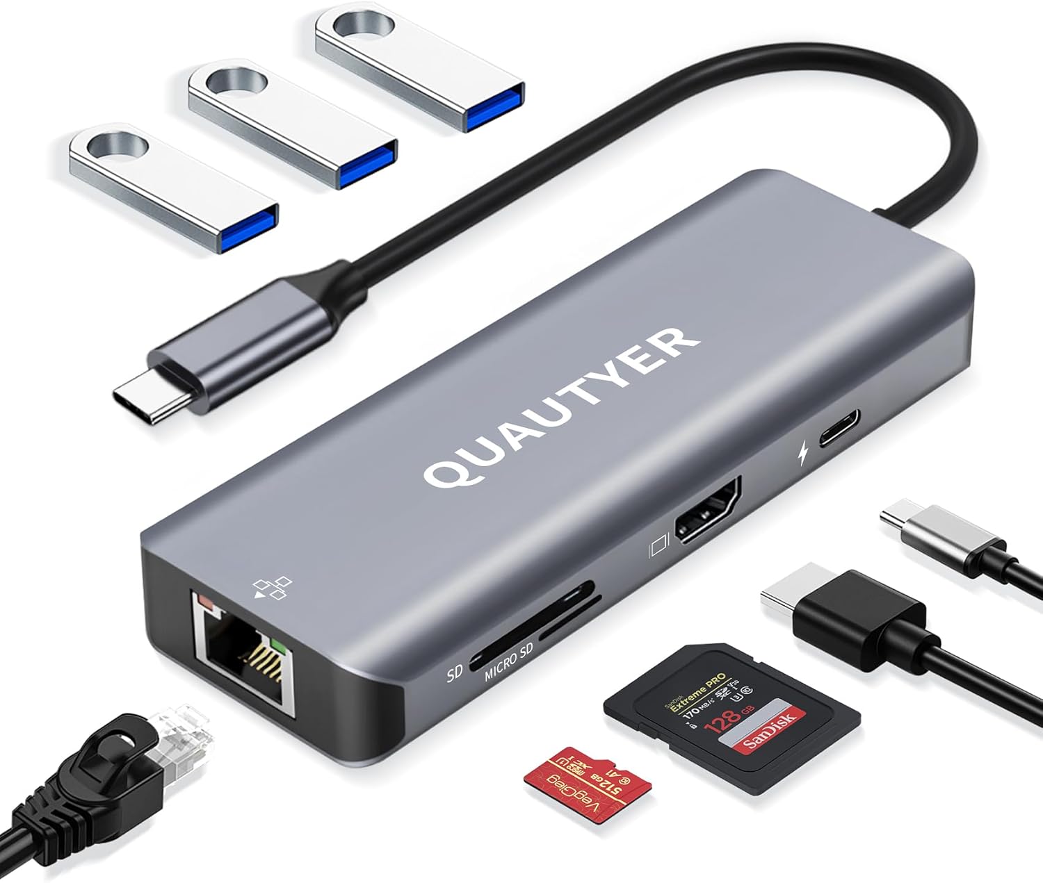 Amazon.com: USB C Hub Ethernet MAC Adapter Multiport USB c to ethernet Adapter USBC Multiport 8 ...