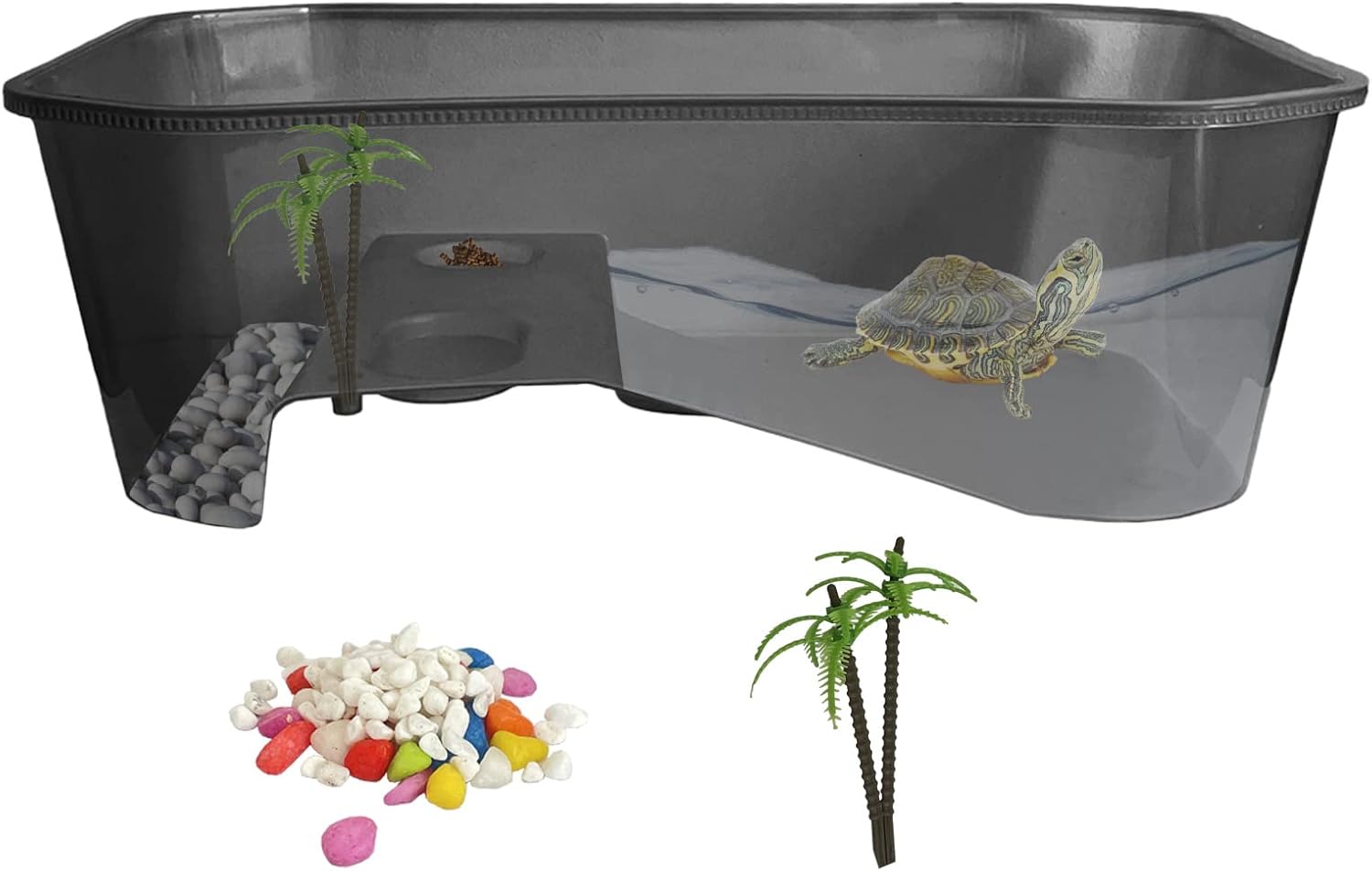 kathson Tanque de tortugas de plástico para acuario, hábitat de tortuga ...