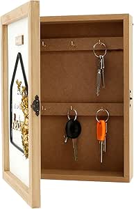 Wall Mount Wood Key Box Decorative Key Cabinet with 6 Key Hooks Wood ...