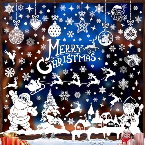 Multper 236 x Reusable Christmas Window Stickers, White Christmas ...