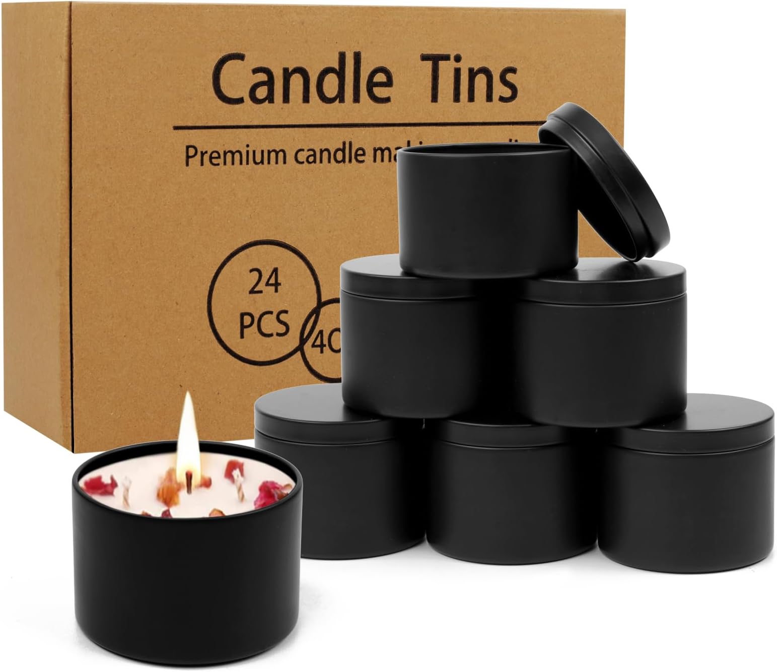 Amazon.com: DINGPAI 24 Pcs Black Candle Tins, 4 oz Black Empty Candle ...