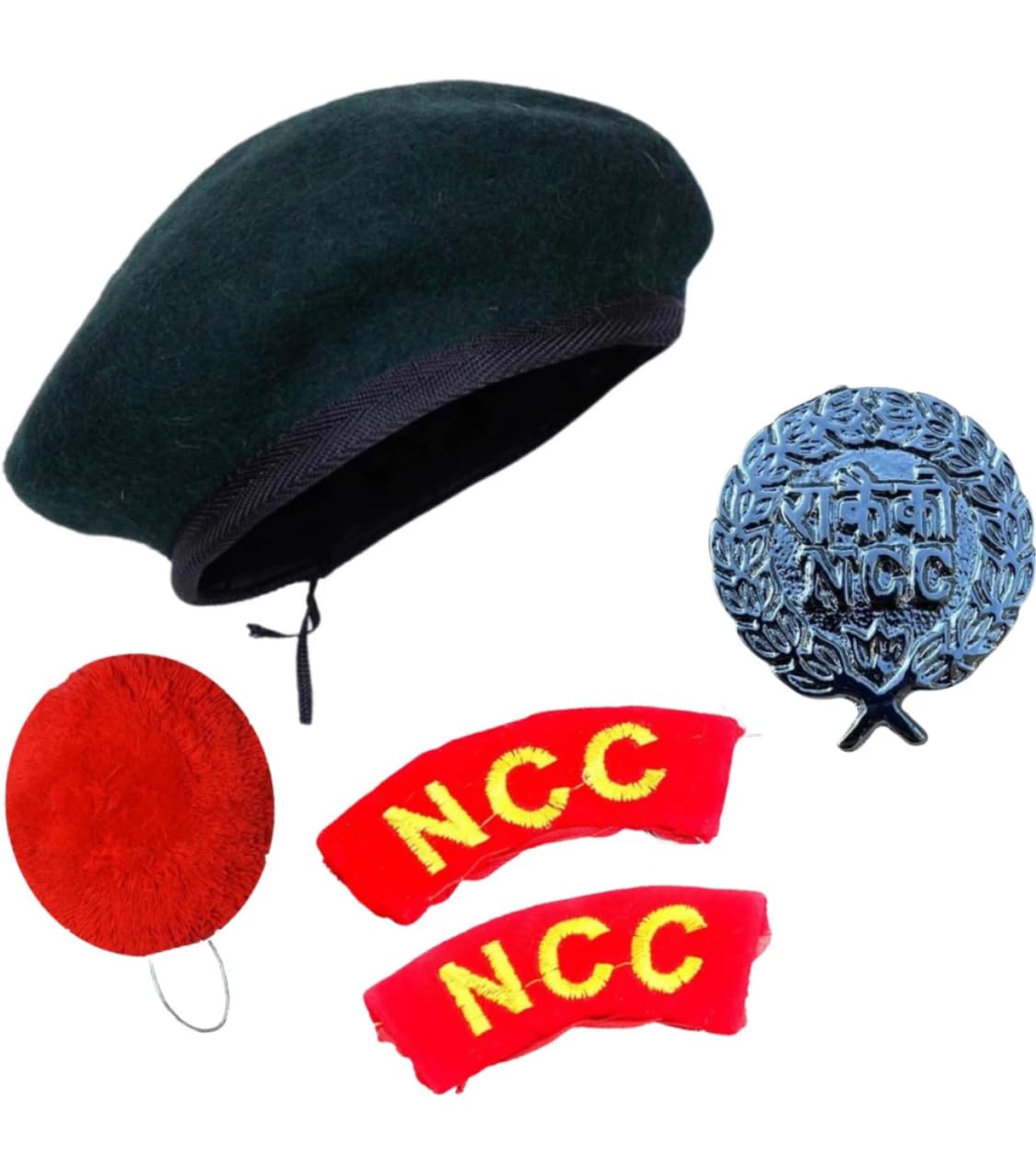 Buy NCC Beret Cap with Badge & NCC red Badge and pom Multicolour at ...