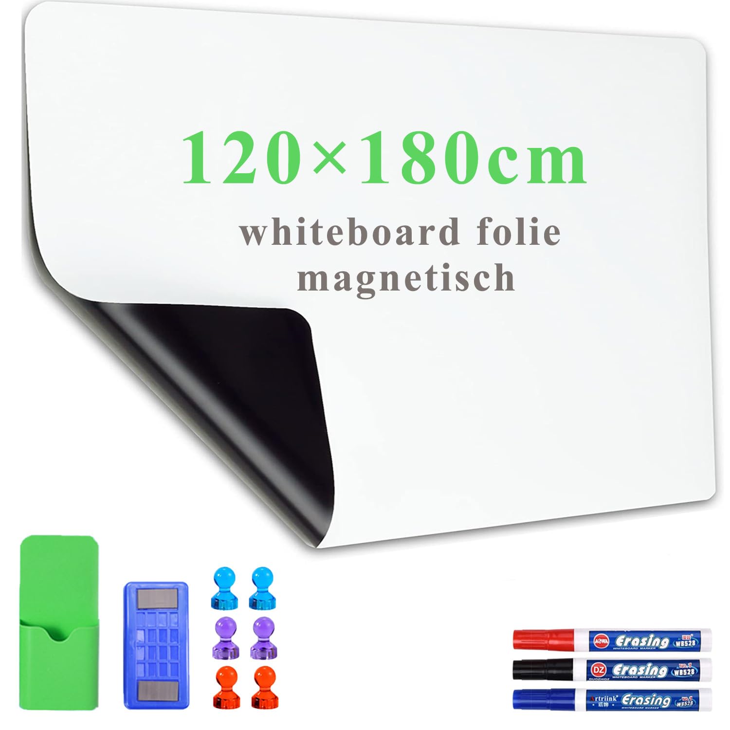 Lyzzxi Magnetic Whiteboard Paper, 120 x 180 cm, DIY Self-Adhesive Dry ...