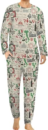 Amazon.com: Theme Italian Cuisine Men's Pajama Set Long Sleeve ...