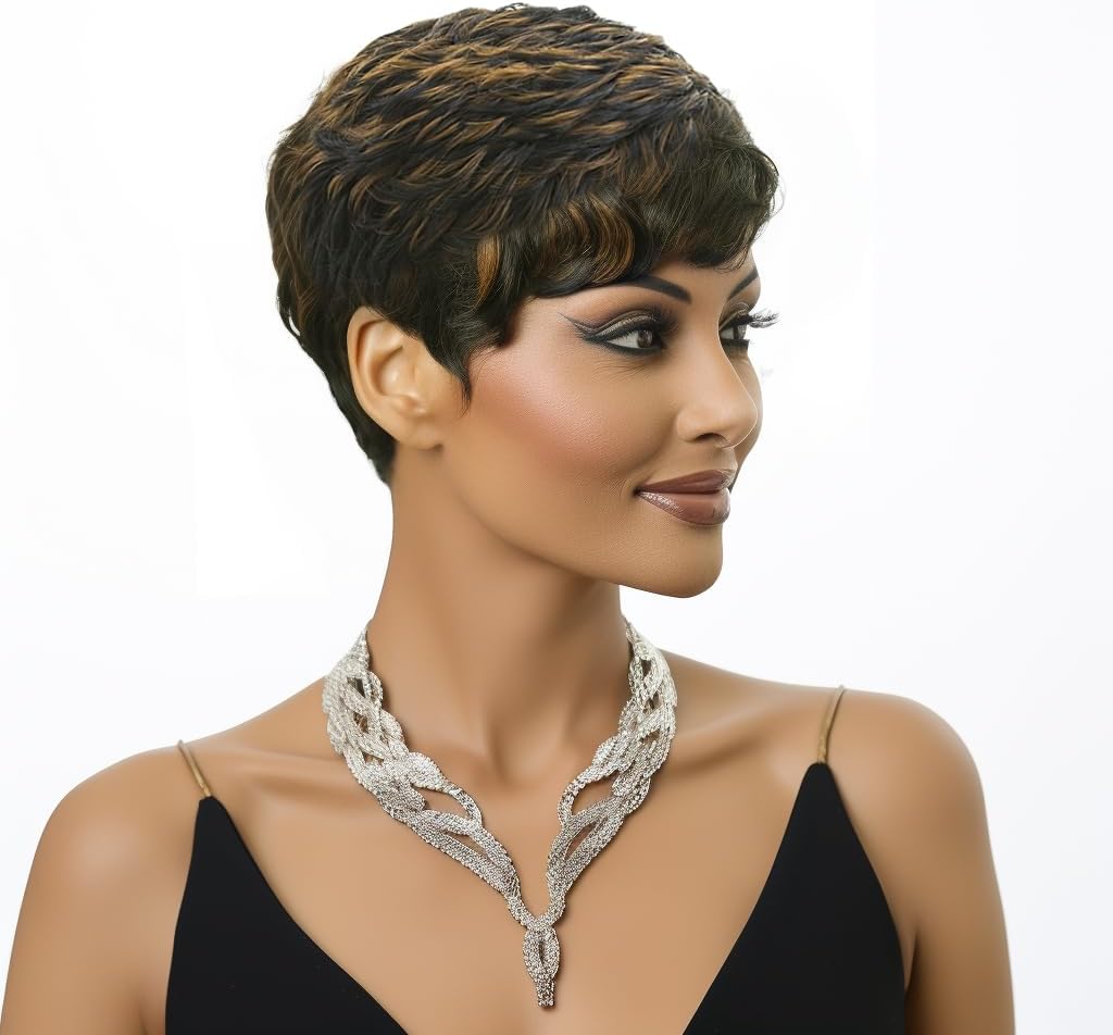 Amazon.com : BOBCOO Short Curly Wigs for Black Women Pixie Cut Wig ...