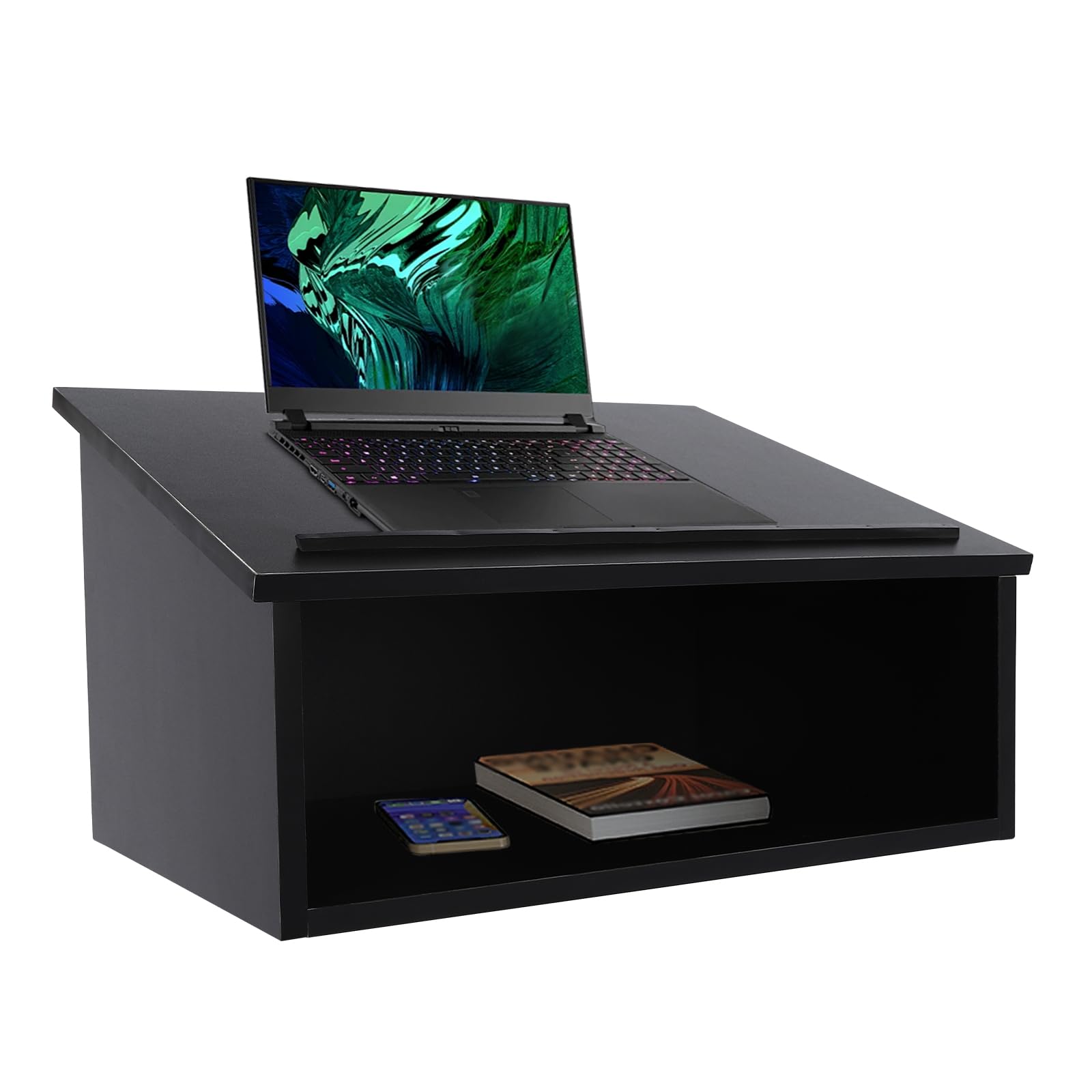 Black Speech Podium With Bookstop & Shelf – Black, 34.3cm Height – For ...