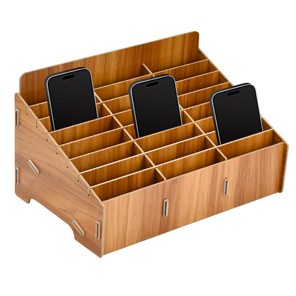SPEACOUR Cell Phone Storage Box 24 Grids Wooden Storage Box Mobile ...