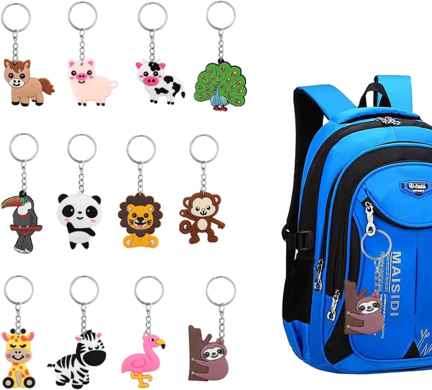 Nuqin Jungle Animals Keyring,12Pcs Light Wight and Flexible Animal ...
