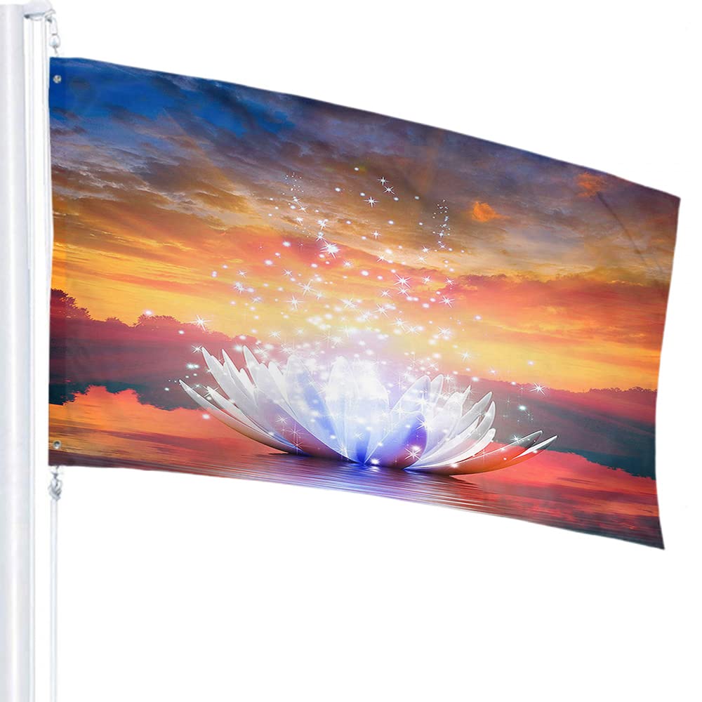 Lotus Flag 3x5 FT Star Lotus Flower On The Lake at Sunset with Trees ...