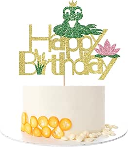 Amazon.com: Glitter Frog Princess Happy Birthday Cake Topper, Gold and ...