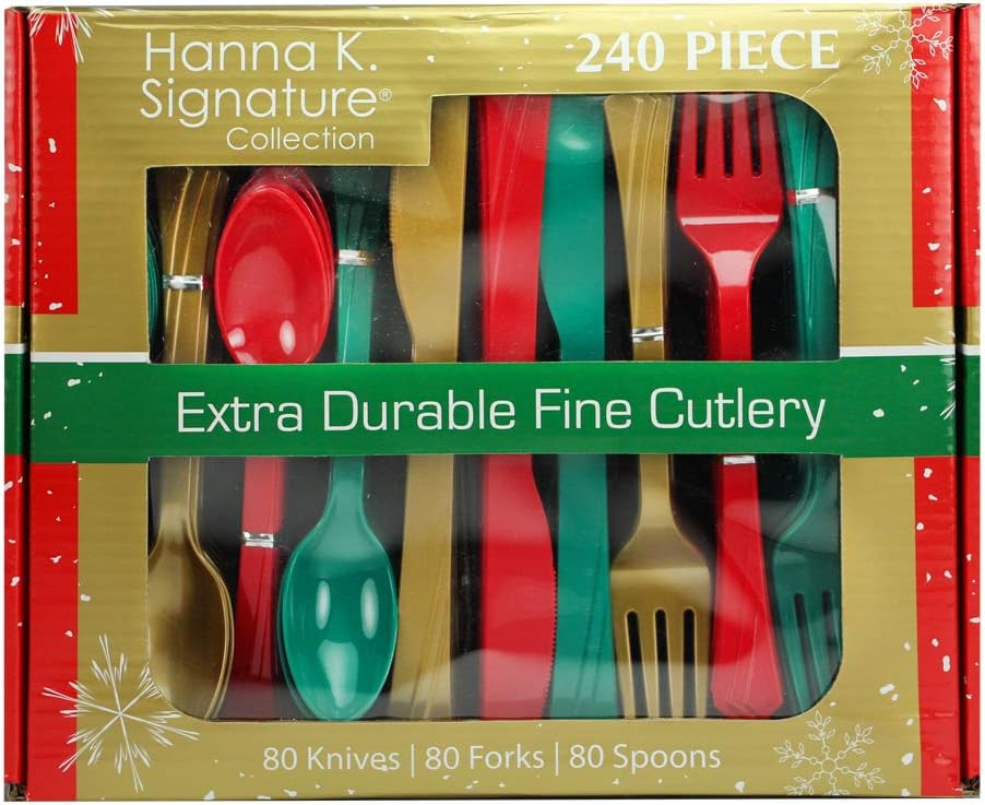 Amazon.com: 24-Piece Glitz Premium Plastic Cutlery Assortment, Red ...