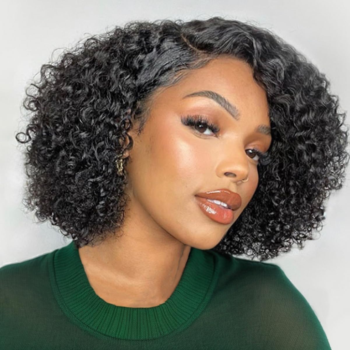 Amazon.com : JOEDIR HAIR Short Curly Side Part Wig Human Hair for Black ...