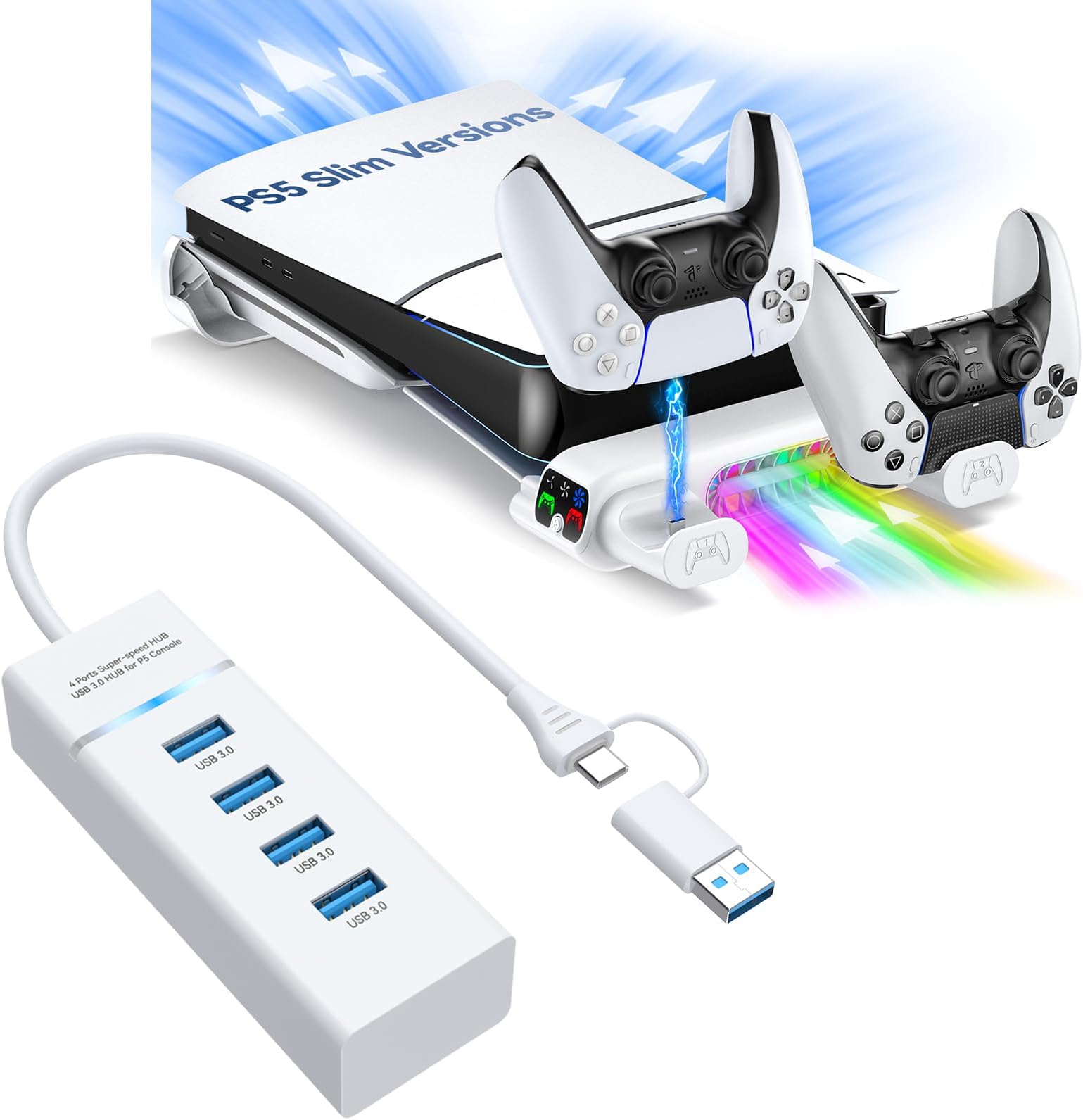 Amazon.com: PS5 Slim Horizontal Cooling Stand, USB Hub for PS5 Pro, 4 ...