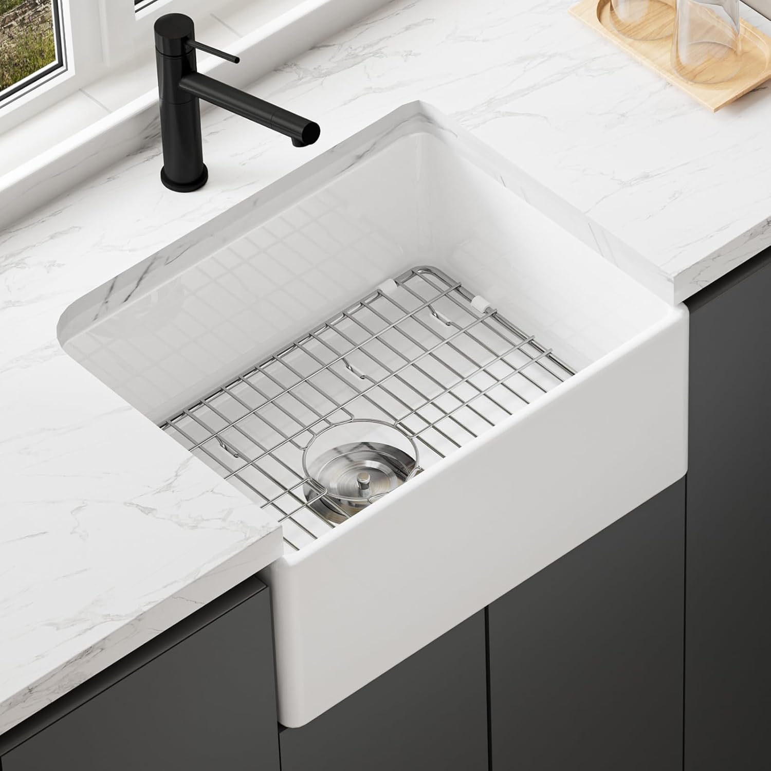 Amazon.com: SUPERFLO Small Farmhouse Sink 24 Inch Farm Sink White ...