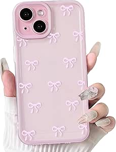 Amazon.com: NITITOP Compatible with iPhone 15 Case Cute Clear Pink Durable Ribbon Bowknot ...
