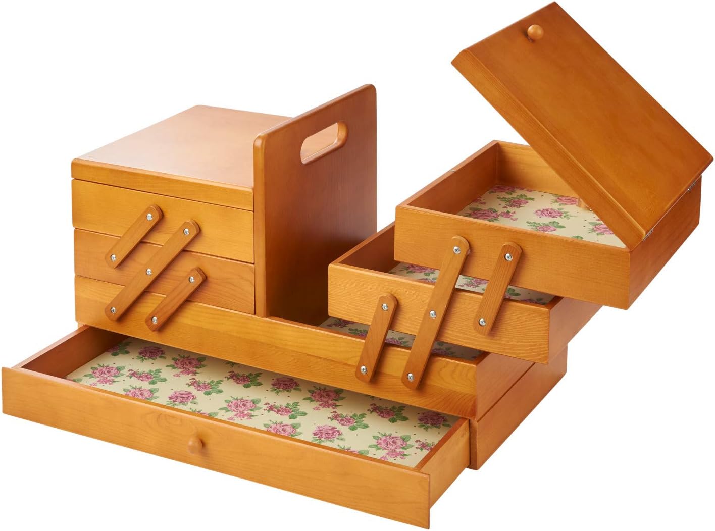 Prym Sewing Box, Wood, Fabric, Red, Blue, Brown, M : Amazon.co.uk: Home ...