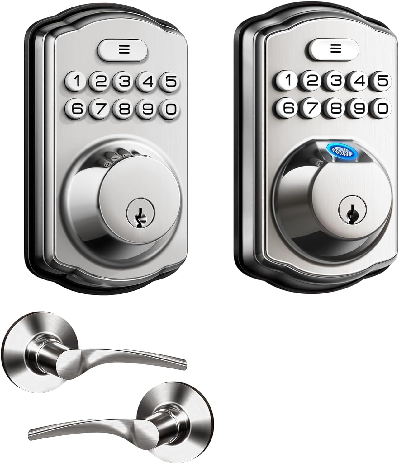 Veise KS02A and KS01B Door Lock with Handle Set Bundle, Satin Nickel ...