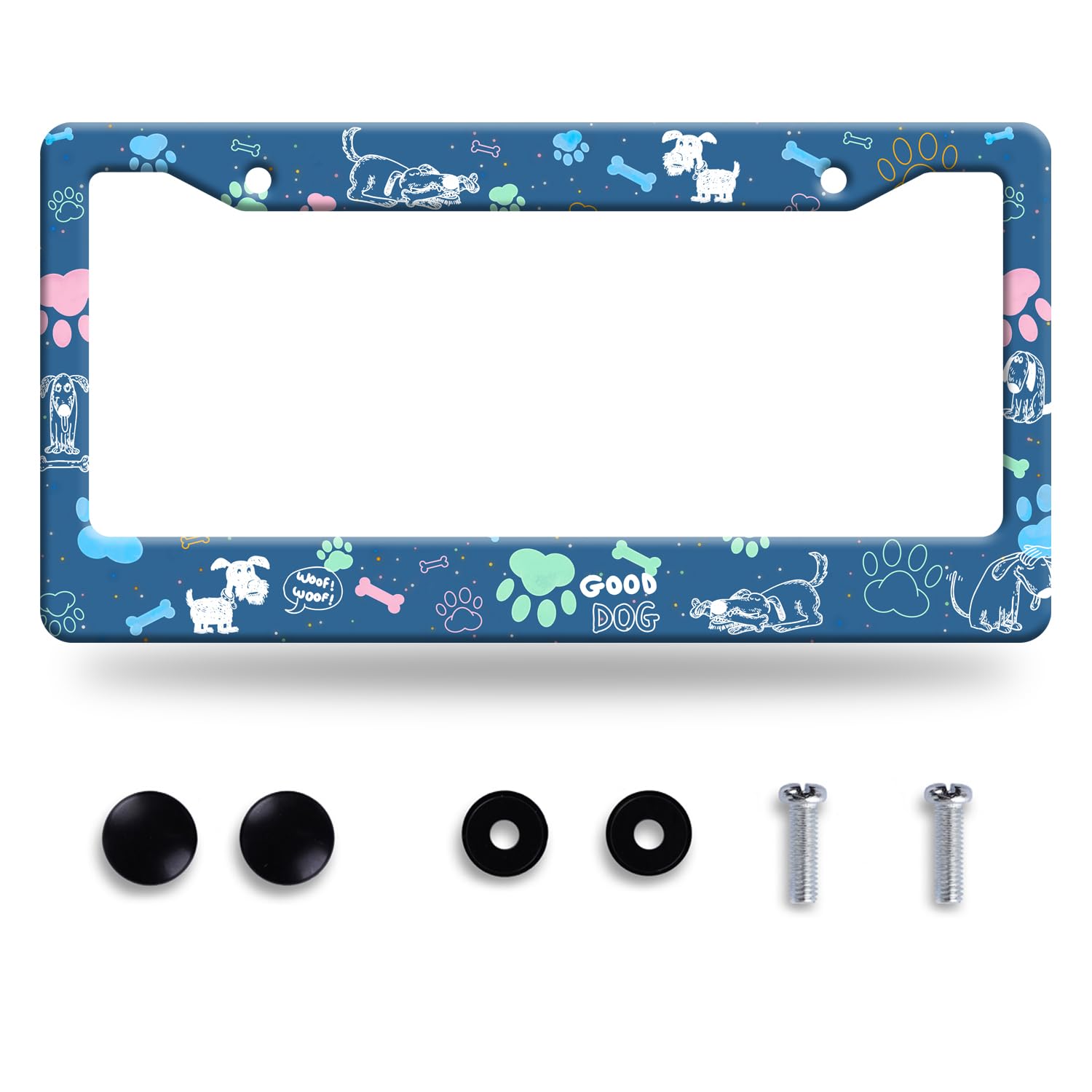 Amazon.com: Cute Dog License Plate Frame Animal Dogs Bone and Paws ...