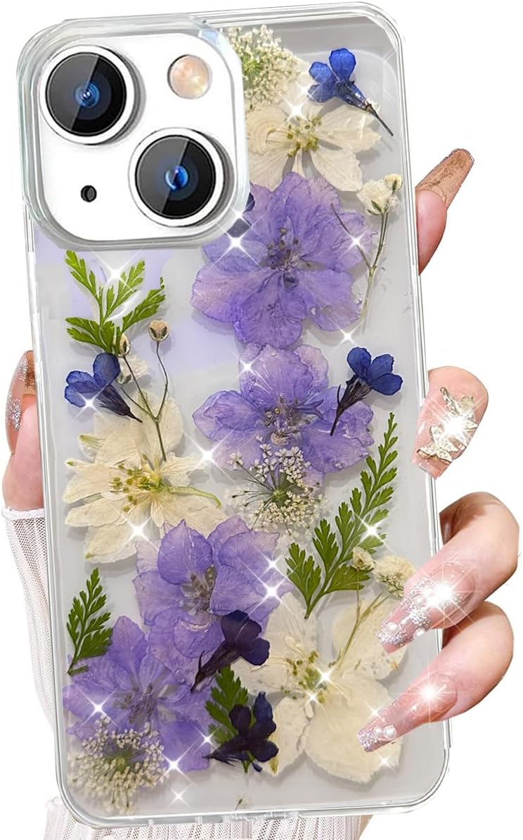 Amazon.com: Changjia Clear Floral Case for iPhone 15 Plus, Cute Pressed ...