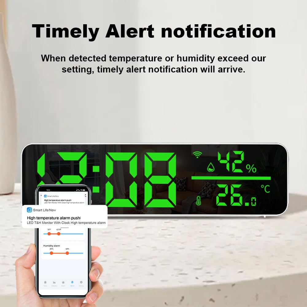Irishom Indoor WiFi Digital Clock with Temperature and Humidity Sensor ...