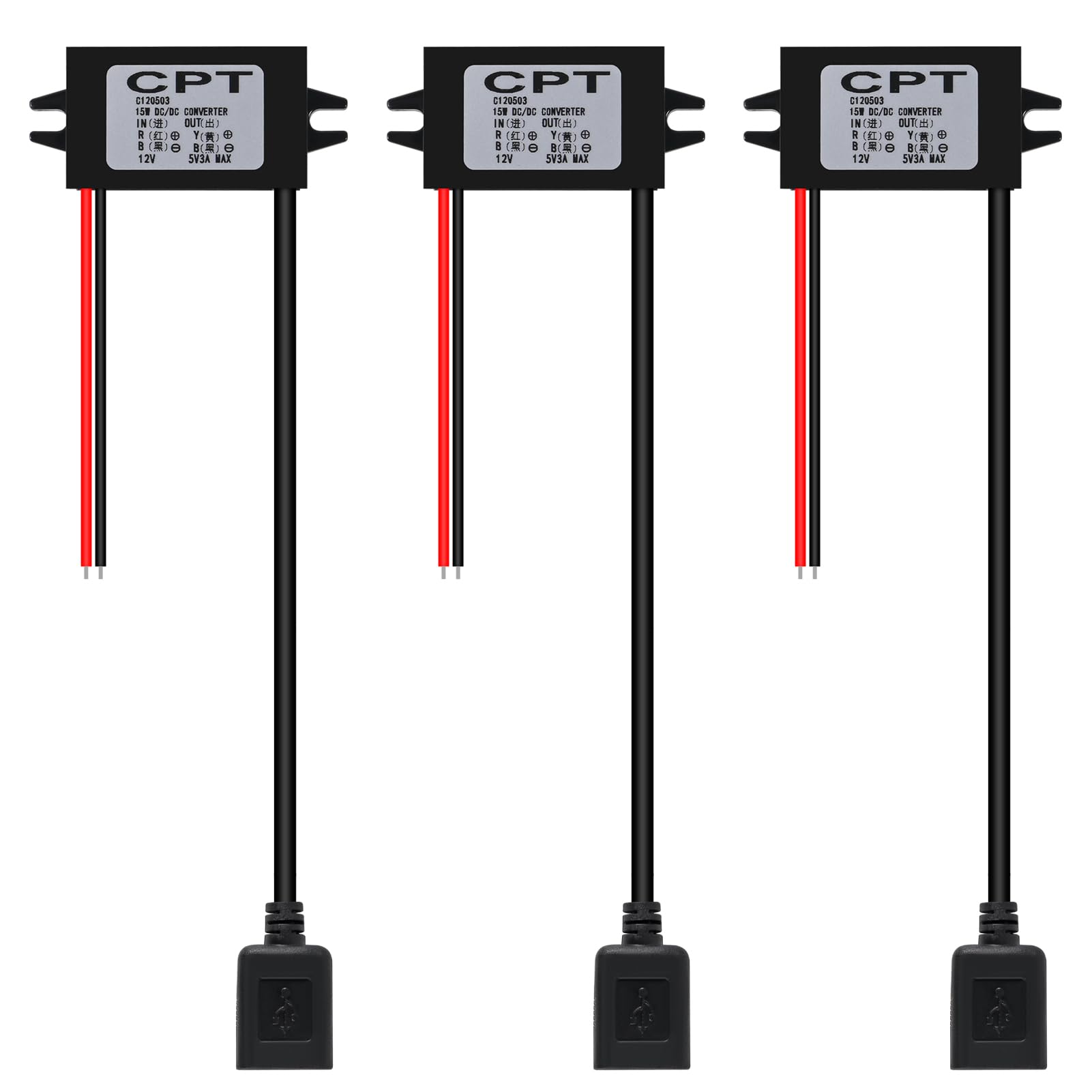 Snapklik.com : 3Pack 12V DC To 5V 3A USB Female Converter Adapter Buck ...