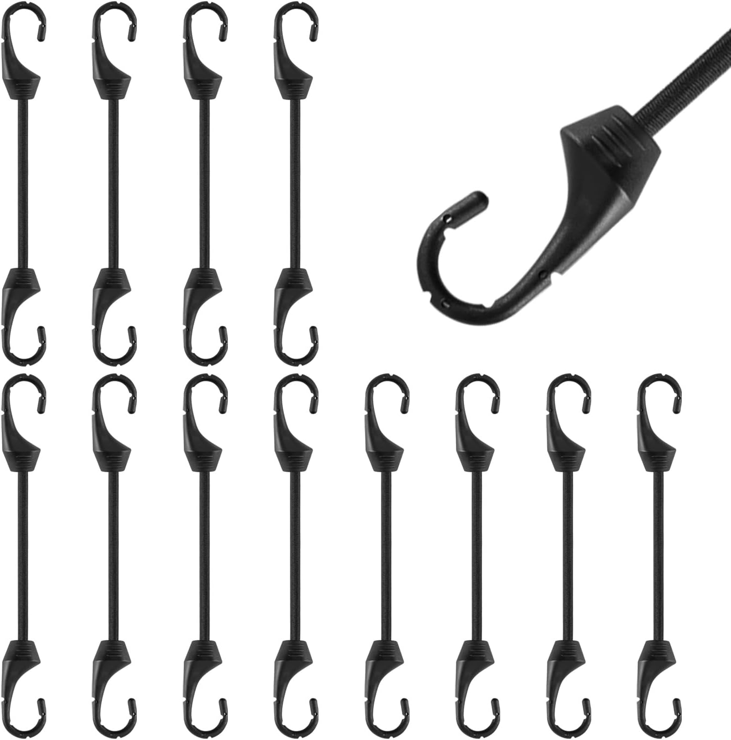 4 Stück Expander mit Haken 20cm, Schwarz Spanngummi mit Haken Hochbelastbare Spannseil ...