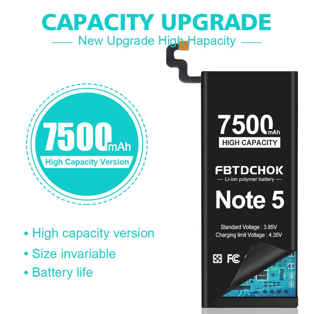 Snapklik.com : FBTDCHOK Upgraded Galaxy Note 5 Battery, 7500mAh Li ...