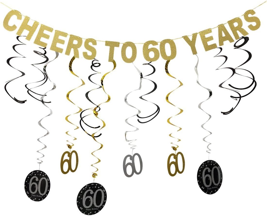 Amazon.com: 60th Birthday Decorations for Men Cheers to 60 Years Banner ...